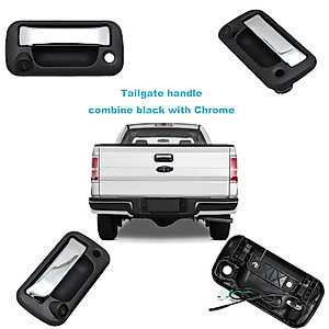 RED WOLF Chrome Tailgate Handle Reverse Backup Camera Fit for Ford F150 2004-2014, F250 F350 F450 2008-2016 Tailgate Rear View Parking Camera Camera RCA Connector Wide Angle Optional Guideline