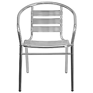 Flash Furniture 4 Pack Commercial Aluminum Indoor-Outdoor Restaurant Stack Chair with Triple Slat Back and Arms