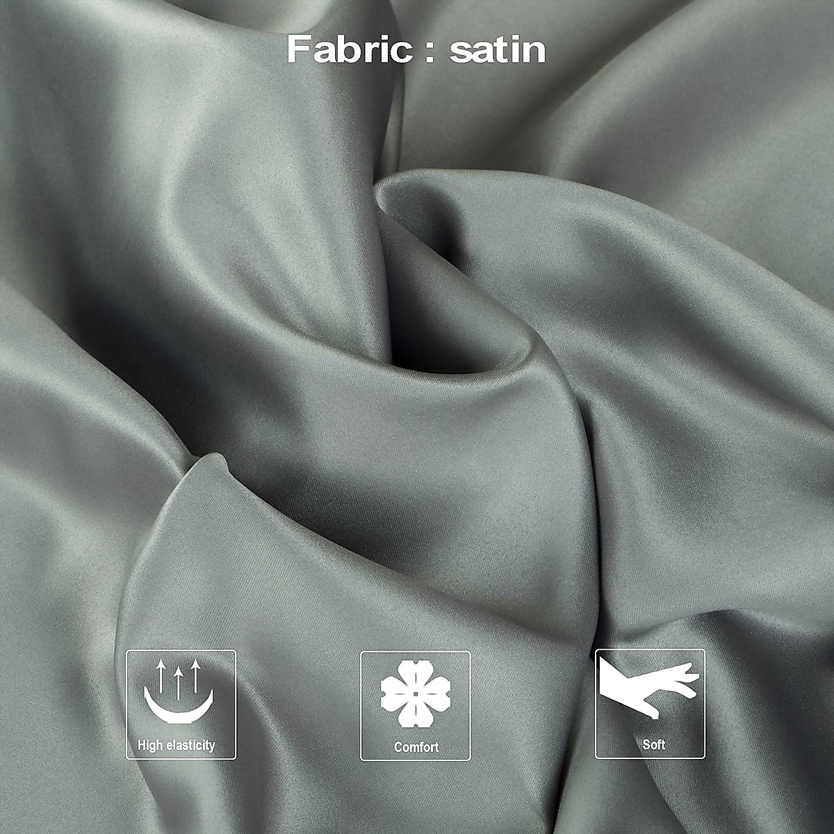 NTBAY Zippered Satin Pillow Cases for Hair and Skin, Luxury Standard Hidden Zipper Pillowcases Set of 2, 20x26 Inches, Dark Grey