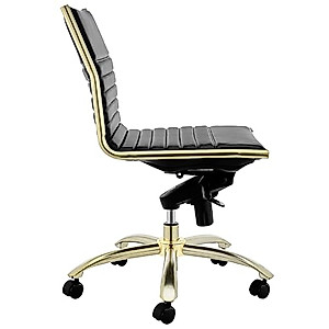 Euro Style Chair Black/Gold Faux Leather/Steel Dirk Rolling Office Chair - Adjustable Bungie Computer Desk Chair with Wheels for Work, Study, Gaming
