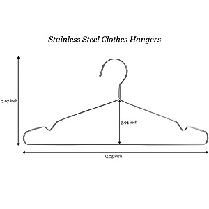 Decohomeforu 10 Pack Stainless Steel 15.75 Inches Clothes Hangers Coat Hangers, Strong Heavy Duty Stainless Steel Hangers, Ultra Thin Space Saving Clothes Hangers, Durable Slim Sleek Silver Hangers
