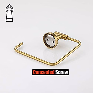 JQK Towel Ring Brushed Gold, Stainless Steel Square Ring Towel Holder for Bathroom, 6 Inch Brushed Gold Wall Mount, TR140-BG