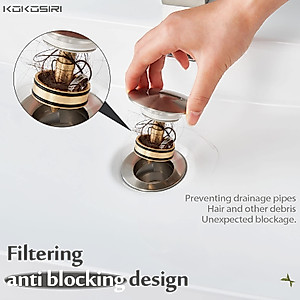 KOKOSIRI Pop Up Sink Drain with Strainer Basket, Brushed Nickel Bathroom Sink Drain with Detachable Hair Catcher Anti Clogging for Vanity Vessel Sink without Overflow, 2-Piece C1002BR-P2