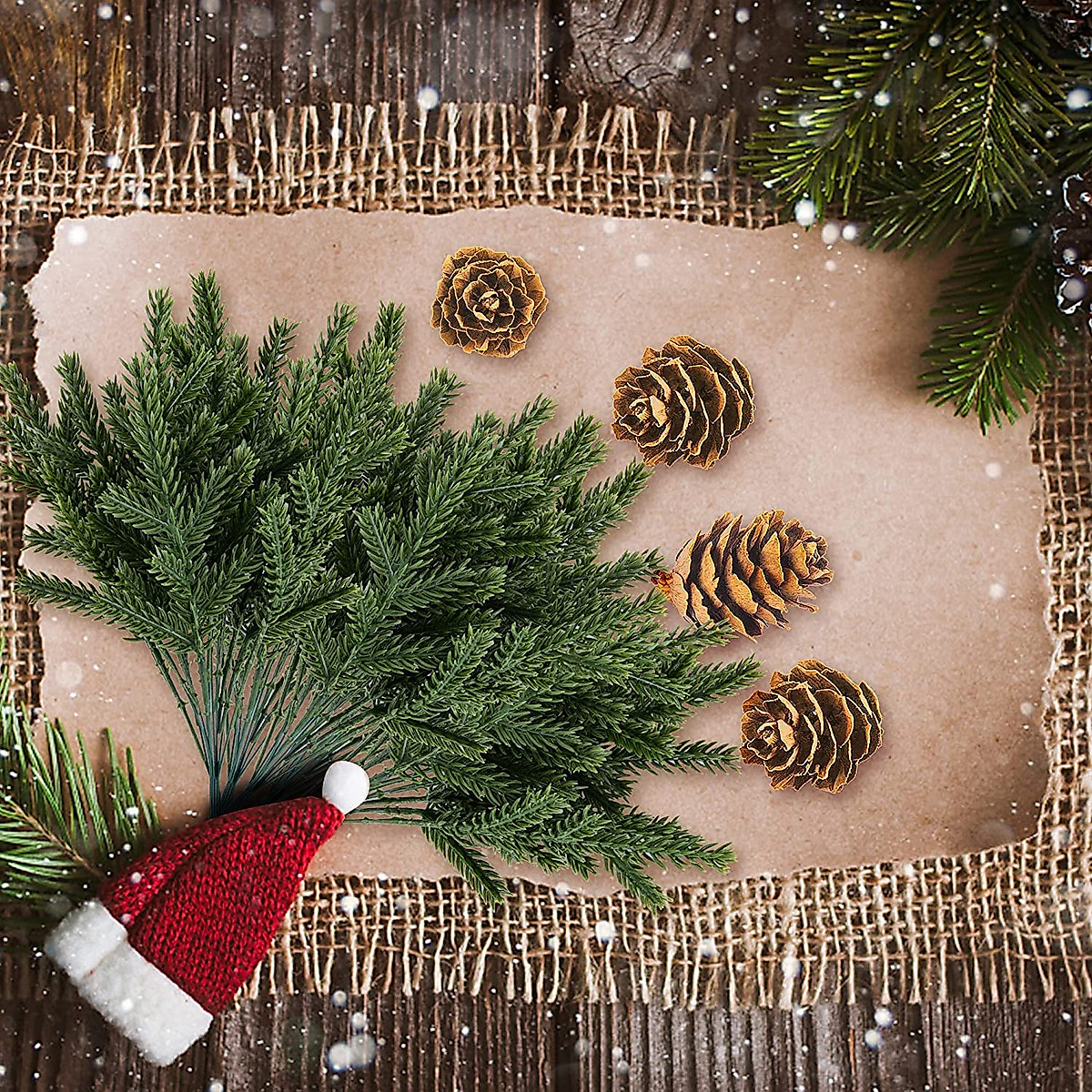 Alpurple 120 Packs Artificial Pine Needles Branches Garland-6.7x2.0 Inch Green Plants Pine Needles-Fake Greenery Pine Picks for Classic Christmas and Home Garden Decoration (120PCS)