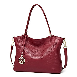 FOXLOVER Cow Leather Tote Bags for Women Large Capacity Top-Handle Handbag  Crocodile Pattern Women’s Shoulder Bag Purse Ladies Casual Crossbody Bag Hobo Bags