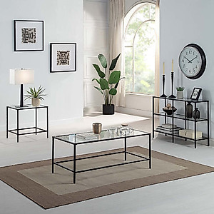 CAWS 22" W Black End Table, Tempered Glass Rectangle Side Table, Night Stand, Modern Minimalist Table, 21.97"L x 18"W x 22"H