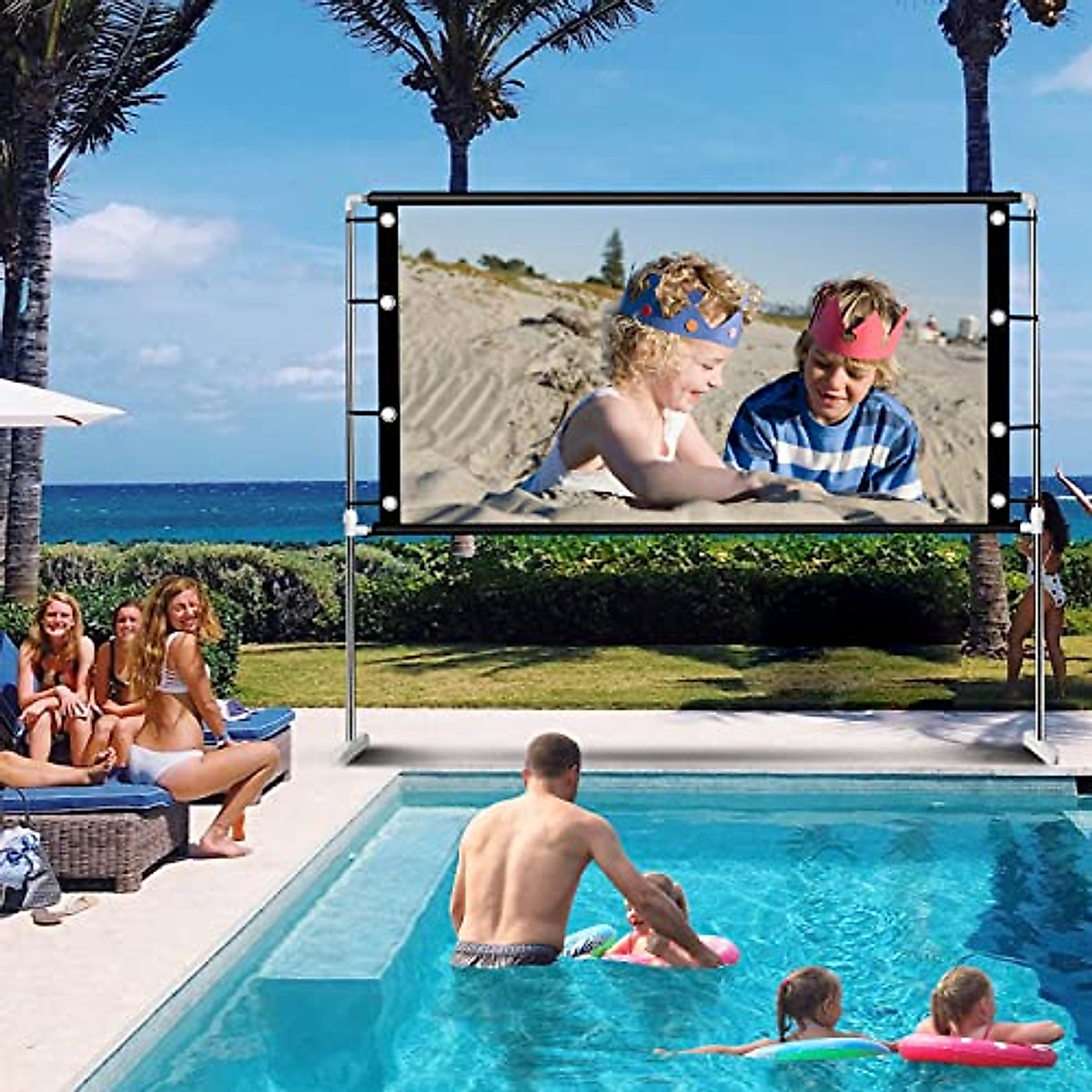 Projector Screen with Stand, Foldable Portable Movie Screen Outdoor Indoor Projection Screen for Home Theater Backyard Cinema Party Office Travel, 16:9 Rear Front Projections Movie Screen, 122 inch