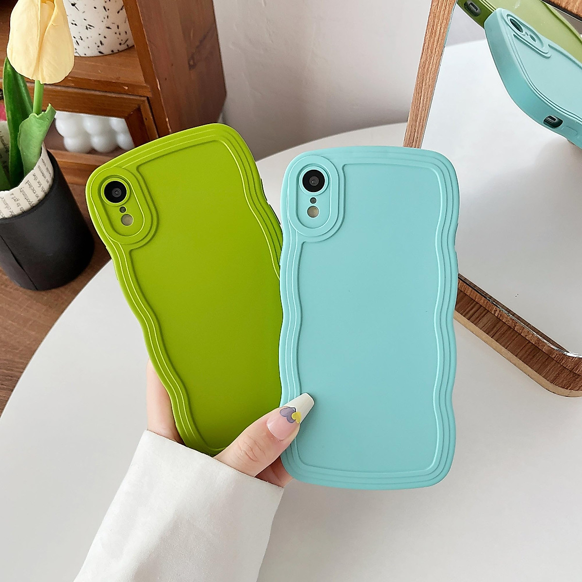 Caseative for iPhone Xr Case, Solid Color Curly Wave Frame Soft Compatible with iPhone Case (Yellow,iPhone Xr)