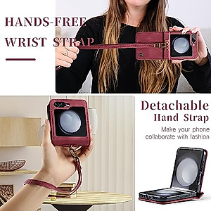 Phone Protective flip case Wallet Case Compatible with Samsung Galaxy Z Flip 5,Retro Real Cowhide Leather Folio Flip Wallet Magnetic Slim Phone Cover|Card Holder, Anti-Drop,Full Protection Protective