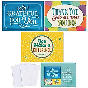 24 Appreciation Cards with Envelopes - Team Gifts, Teacher Gifts Bulk, Volunteer and Employee Appreciation Cards, Gratitude and Encouragement Cards for Nurse Appreciation Week and Staff Appreciation Day - Boxed Set of Thank You Cards Bulk to Say You Make