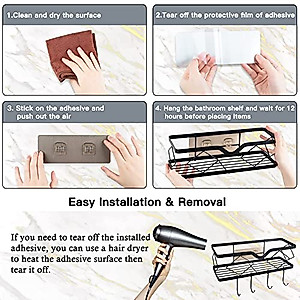 Kadolina 2 Pack Adhesive Shower Caddy Bathroom Shelf, Stainless Steel Shower Organizer Shower Shelves for Inside Shower No Drilling Rustproof Conditioner Shampoo Storage Holder(Black)