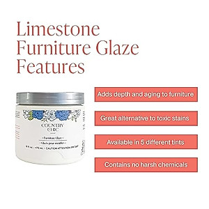 Furniture Glaze - Antique Patina Special Effects Glaze for Chalk Style Furniture Paint, Eco-Friendly Wood Stain, 6 Color Choices - Limestone [White] - Pint (16 oz)