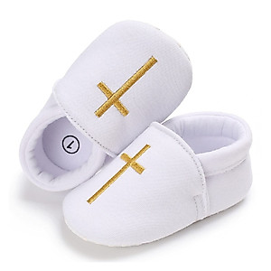 GYQWJPC Baby Shoes Newborn Baptism Golden Cross Shoes Infant Baby Boys Girls Non-Slip Soft Sole White Shoes Shoes (Color : White Gold, Size : 12-18 Months)