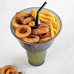 EYNEL Stack n' Sip Snack Cups, 4 Pack Reusable Plastic Drink and Snack Cups with Straws Stadium Tumbler with Top Bowl for French Fries and Coke Perfect for One-Handed On-The-Go Usage (Round, 4, Count)