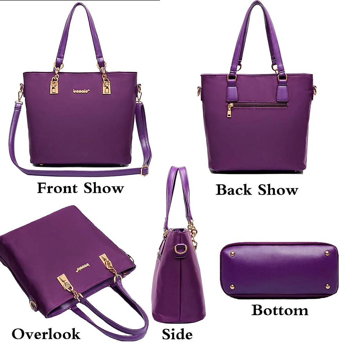 FiveloveTwo Women 6Pcs Handbag Set Nylon Top Handle Bag Totes Satchels Crossbody Shoulder Bags and Purse Clutch