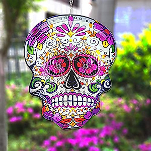 Fonmy Kinetic 3D Metal Garden Wind Spinner Quality Hanging Ornament for Home and Garden 12inch Mandala Daisy Sugar Skull Wind Spinners