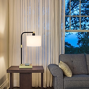 XiNBEi Lighting Desk Lamps for Home Office Modern Black and Brass Table Lamp with Switch Bedside Table Lamp with Charger for Bedroom or Nightstand