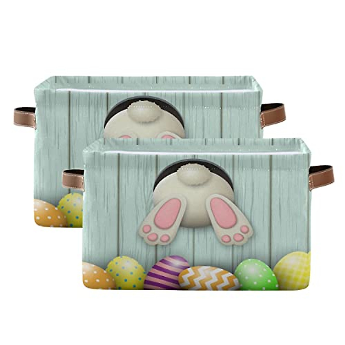 Easter Day Bunny Tail Eggs Storage Basket Fabric Laundry Baskets Happy Easter Rabbit Spring Storage Boxes Organizer Bag for Baby Cloth Dog Toy Book Storage Cubes Shelf Closet Bins 16×12×8 Inches