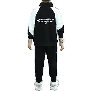 YEAHDOR Kids Boys 2 Piece Tracksuit Set Long Sleeve Hoodies Sweatshirt and Sweatpants Outfit Sport Athletic Activewear Black & white 7-8 Years