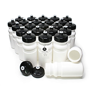 Rolling Sands 20 Ounce Sports Water Bottles 24 Pack, BPA-Free, Made in USA, Dishwasher Safe, White Bottles/Black Lids