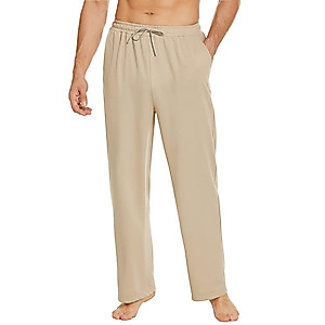 Deyeek Men's Sweatpants Open Bottom Baggy Sweat Pants with Pockets Khaki Sweatpants Men Straight Leg Loose Fit Lounge Pants