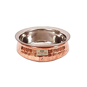 Bona fide pure Copper Tableware and serve ware Serving Bowl Indian Handi Set copper bowl set, Copper Stainless Steel Serving Dishes For Serving,Traditional 300 ml and 600 ml set(14 cm and 16 cm)
