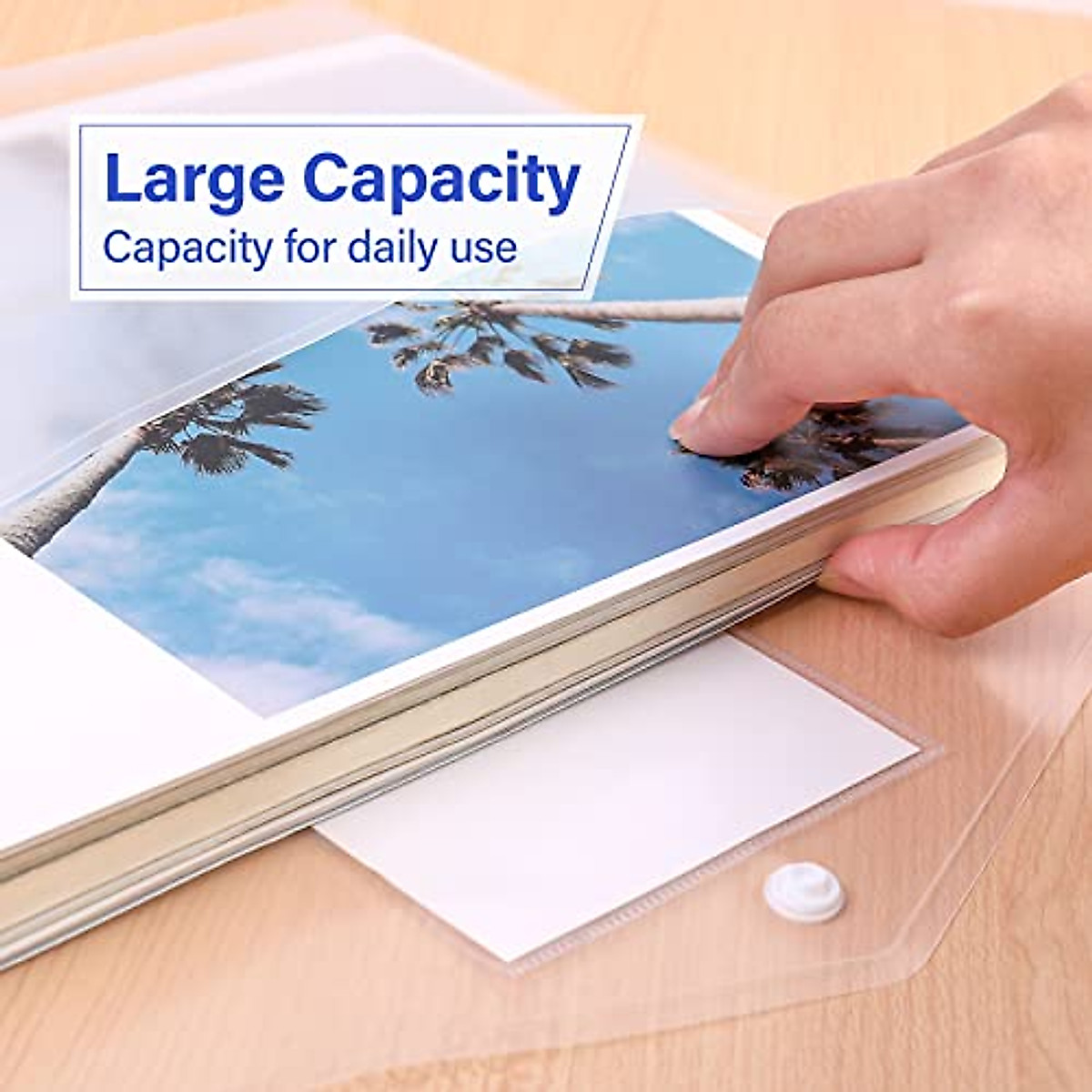 Vobou 12 Pack Plastic Envelopes Clear Binder Pocket 11 Holes Expandable Binder Folders for 2/3/4 Ring Document Pouch, Snap Button and Lable Poly Envelopes for School, Home and Office