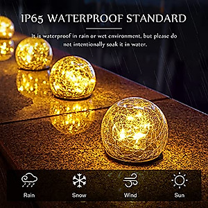 Honoson Garden Solar Lights Outdoor Globe Light Cracked Glass Ball Yard Decor Waterproof Warm White Led Solar Light Decorative Solar Ball Garden Decor for Backyard Lawn Ornament (4, 4.7 Inch)