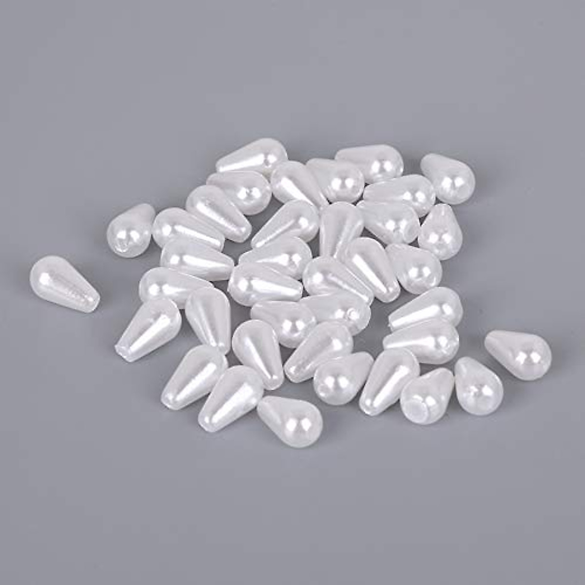 AKOAK Pack of 100 White Plastic Faux Pearl Teardrop Imitation Pearl Waterdrop Beads for DIY Jewelry Making (6MM x 10MM)
