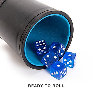 Brybelly Dice Set with Dice Shaker Cup - Perfect for Casino Dice Game - Dice Games for Family - Quality Leather Dice Cup - Poker Dice Shaker - Multicolor Dice Cups and 25 Multicolor Dice Sets