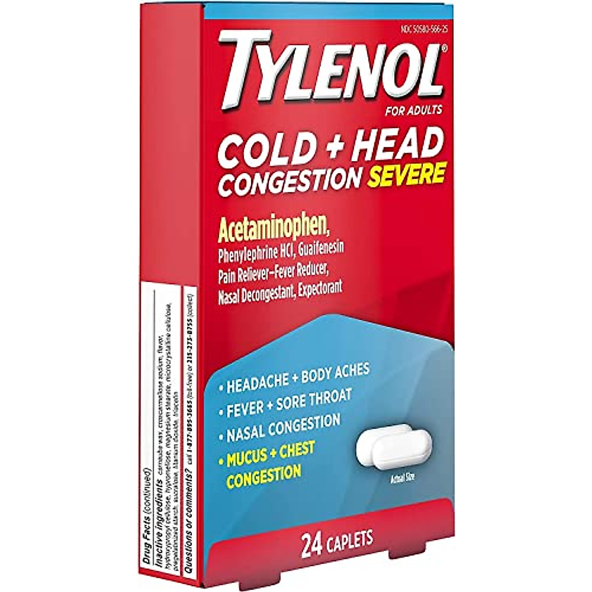 TYLENOL Cold Head Congestion Caplets for Adults, Severe, 24 ea (Pack of 4)