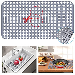 ZHAO Silicone Sink Mats Sink Protectors with Drain Holes Kitchen Sink Mat Grid Accessory Grey Sink Mats for Bottom of Kitchen for Farmhouse Stainless Steel Porcelain Sink 25"x13"
