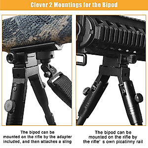 BZTAC Foldable Picatinny Rail Rifle Bipod with Sling Swivel Stud Adaptor, Adjustable Height 6.2-6.7 Inches Shooting Rest Stick with 2 Pcs Sling Swivel Screw Studs, Hunting Shooting Accessories