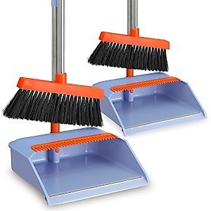 PHYEX 2-Pack Broom and Dustpan Set for Sweeping Indoor, Broom Dustpan with 48" Long Handle, Broom with Dustpan Combo Set(Purple)
