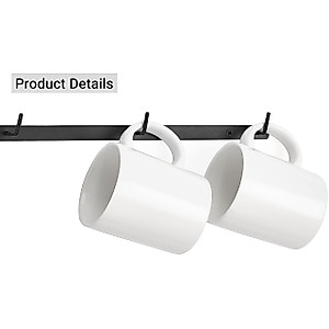 Dahey Mug Holder Metal Coffee Mug Rack Wall Mounted with 8 Mug Hooks, Set of 2, Mug Display Rack Cup Holder Storage for Kitchen Dining Room Coffee Bar, Black