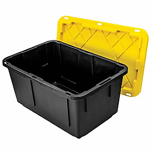 Generic (4 Pack) 27 Gallon Stackable Storage Container With Lid - Black and Yellow Storage Tote - Storage Tote