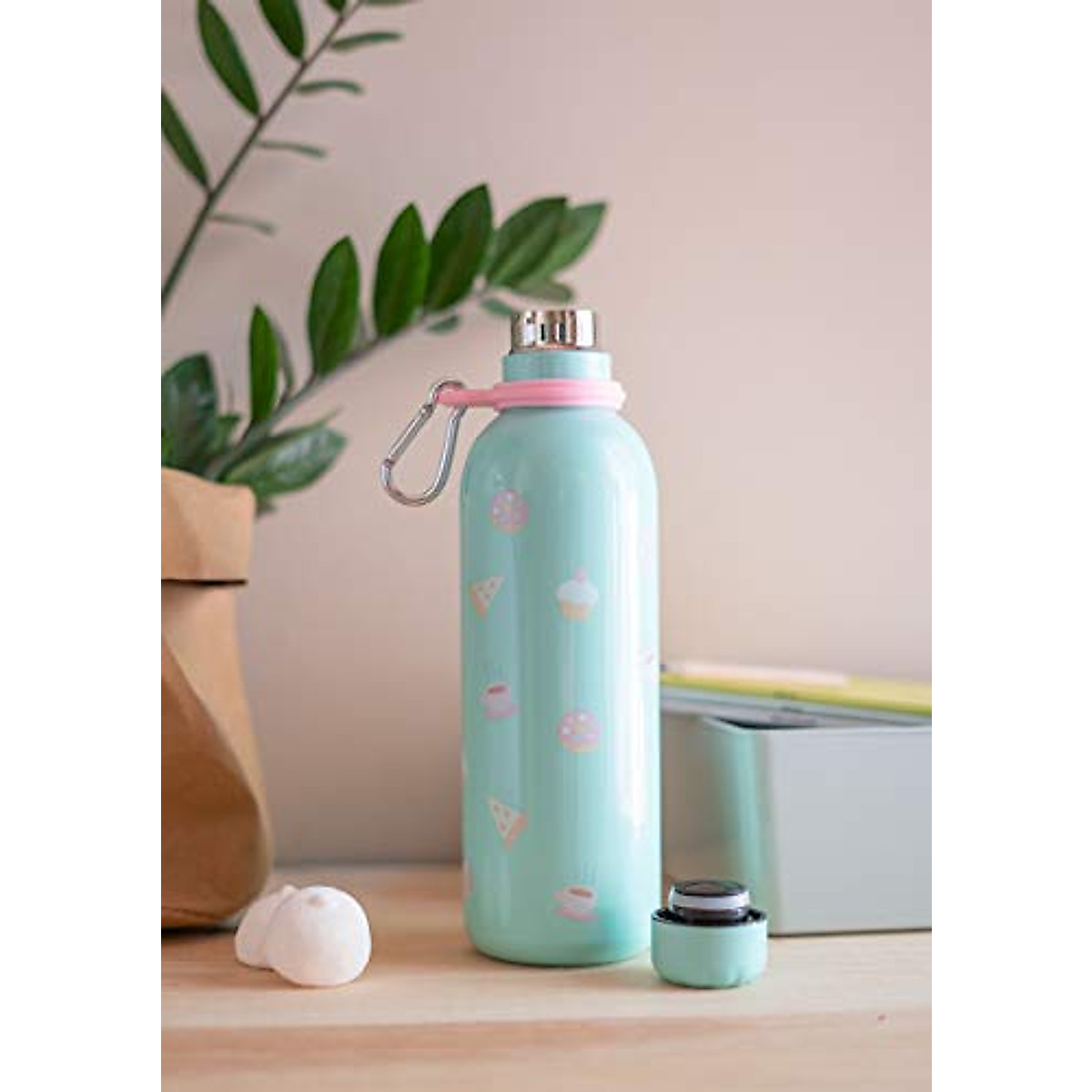Grupo Erik Official Pusheen Water Bottle-Sports Bottle-500ml / 17OZ, Stainless Steel, Vacuum Insulated Water Bottle, Double Wall Reusable Water Bottle With Carabiner, BPA Free, Kawaii Water Bottle