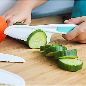 Leking 3 Pcs Kids Kitchen Knife, Plastic Serrated Edges Kids Knife Set for Cooking and Cutting Cakes, Fruits and Veggies, Perfectly Safe for Toddler Chef Knife Set for Kids Real Cooking