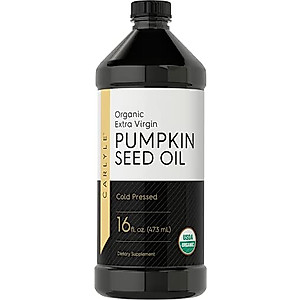 Carlyle Pumpkin Seed Oil 16oz Organic Cold Pressed | Extra Virgin | Vegetarian, Non-GMO, Gluten Free | Safe for Cooking | Great for Hair and Face