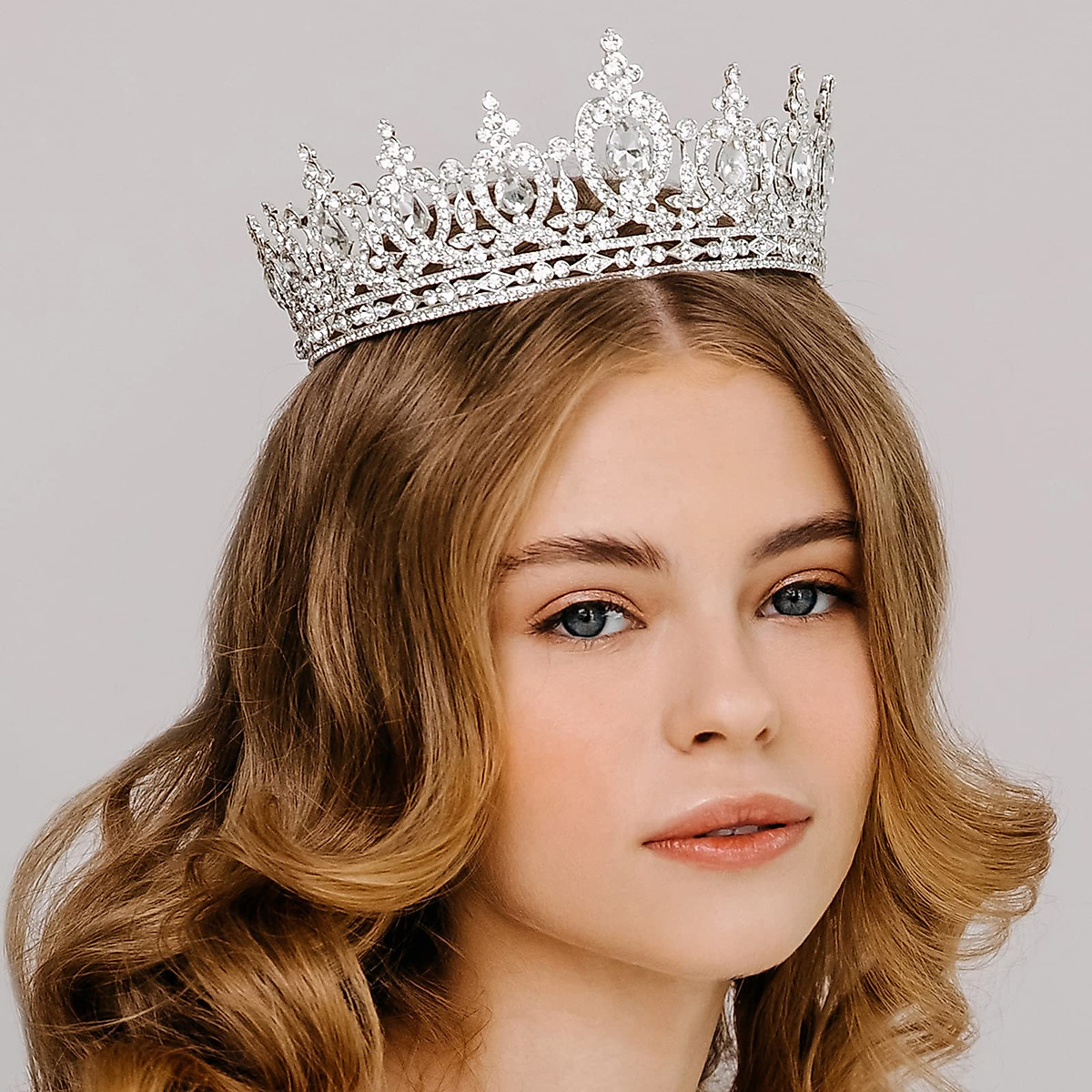 AW BRIDAL Wedding Crown Tiara Crystal Birthday Crown for Women Rhinestone Queen Crown Bridal Party Pageant Crown Wedding Hair Accessories for Brides (Silver)