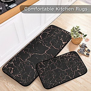 Rose Gold Marble Texture Kitchen Rugs Set 2 Pieces Washable Kitchen Mat Non-Slip Soft Absorbent Microfiber Bath Doormat Carpet Runner Rug Set for Floor Sink 20"x28"+20"x47"
