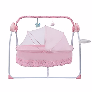 Guaopom Electric Baby Crib Cradle, Auto Rocking Chair Chair Bed, 5 Speed with Remote Control Infant Musical Sleeping Basket for 0-18 Months Newborn Babies (Pink)