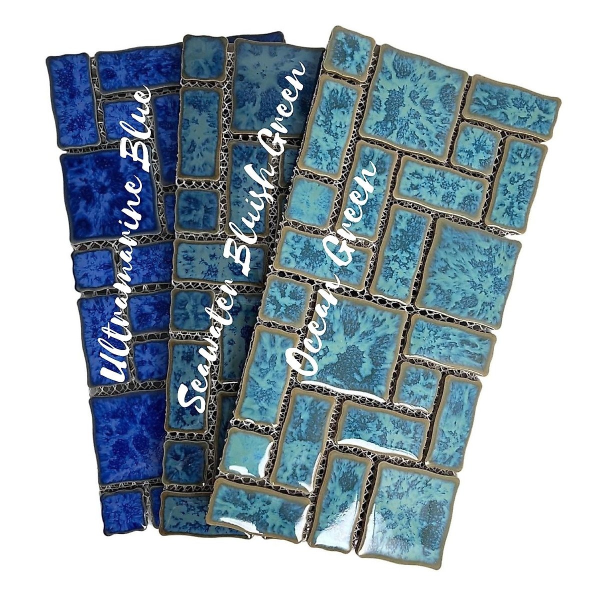 Tenedos TGLFD-RDM-PL Seawater Bluish Green Random Sized Porcelain Glazed Pool Mosaic Floor and Wall Tile for Backsplash, Kitchen, Bathroom, Swimming Pool (1 Sheet)