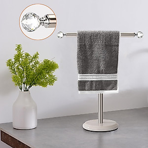Noonext Hand Towel Holder Stand with Heavy Marble Base and Crystal Knobs, Countertop Towel Stand, T-Shape Hand Towel Rack Stand for Bathroom (Brushed Nickel)