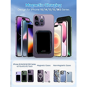 Ceftydy Magnetic Wireless Portable Charger, 10000mAh Battery Pack with USB-C Cable & LED Display, Built-in Lightning Cable, Magnetic Power Bank 20W PD Fast Charging for iPhone 15/14/13/12 Series