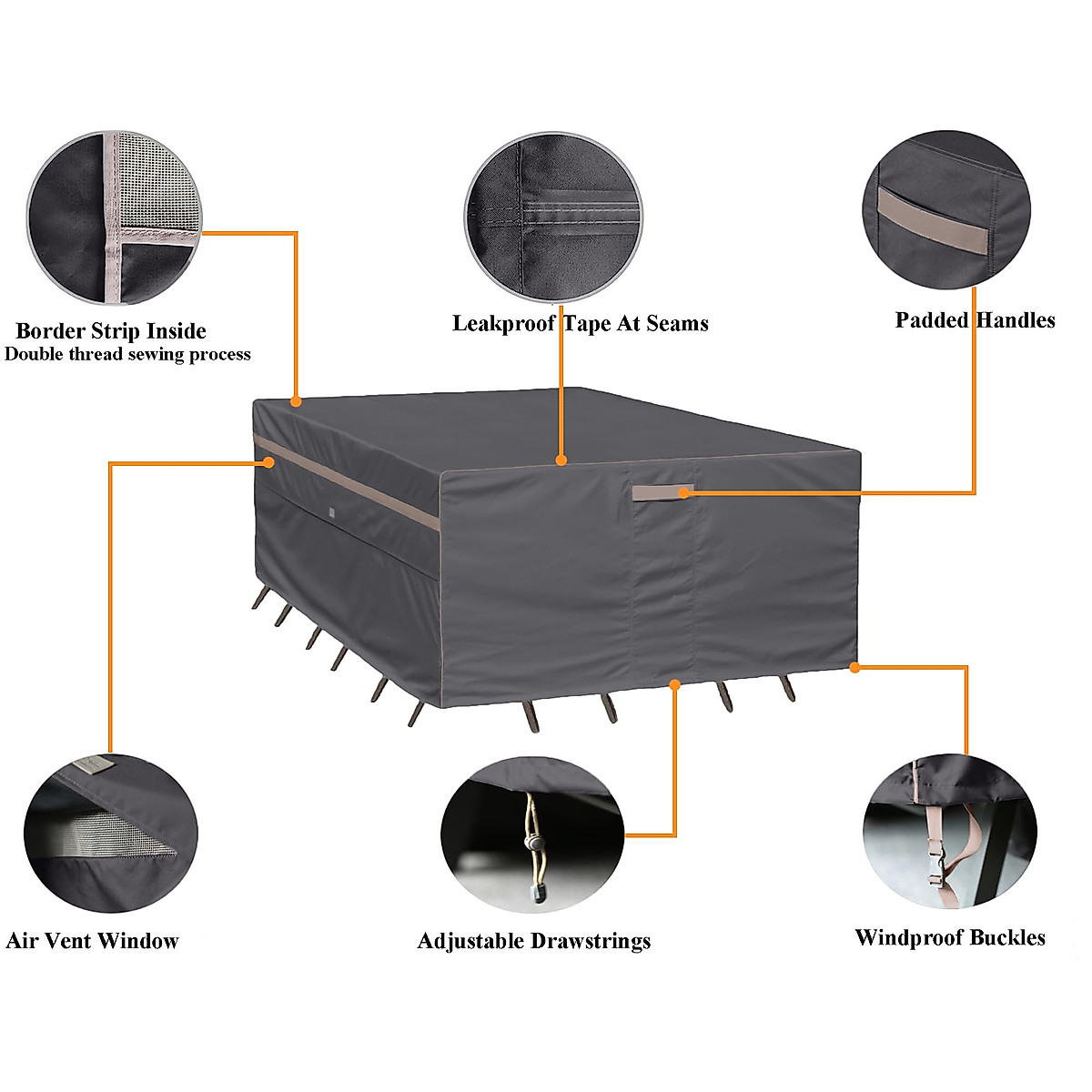 Garden Balsam Heavy Duty Waterproof Patio Furniture Covers,Fade Resistant Outdoor Table and Chair Covers Square 74"Wx 74"D x 28"H Dark Grey