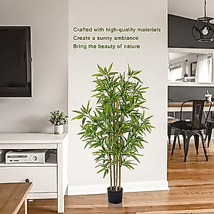 SOFTFLAME 4ft Bamboo Artificial Tree, Faux Bamboo Plant, Real Touch Technology, Artificial Plant with 4 Trunks, Ideal for Home Office Indoor Decoration