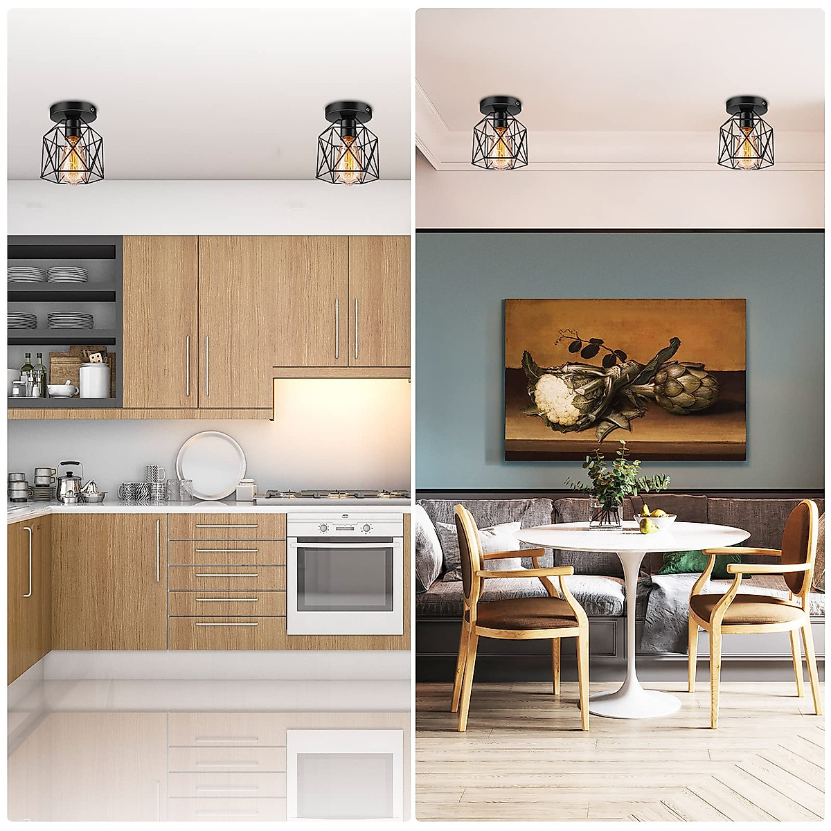 Licperron Hallway Light Fixtures Ceiling Mount, E26 E27 Retro Black Industrial Semi Flush Mount Ceiling Light for Porch Hallway Kitchen Farmhouse Lighting, 2 Pack, RV Light Fixtures, UL Approval