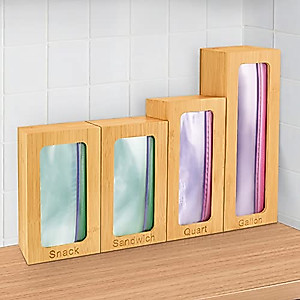 Ziplock Bag Organizer for Kitchen Drawer, 4 PACK Storage Bag Organizer ,Bamboo Food Storage Bag Holder Compatible with Ziploc, Solimo, Glad, Hefty, for Gallon, Quart, Sandwich & Snack Variety Size Bag (Natural)
