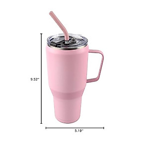 MUCHENGHY 40 oz Tumbler with Handle and Straw Lid, Leak Proof Double Vacuum Stainless Steel Tumblers Insulated Travel Coffee Mug with Lids Pink
